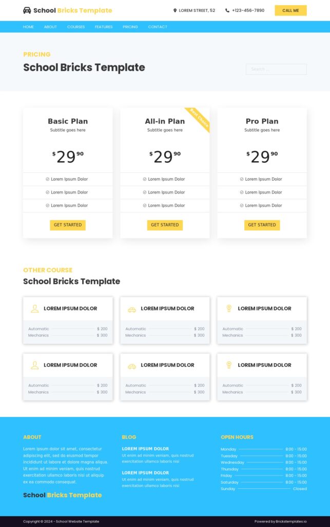 Pricing – School Website Template